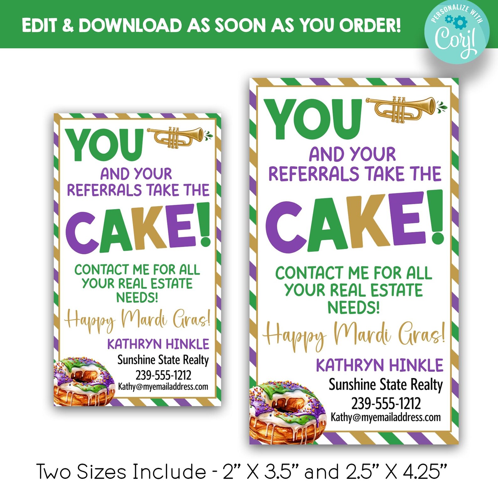 EDITABLE Mardi Gras Referral Marketing Tags | You & Your Referrals Take ...