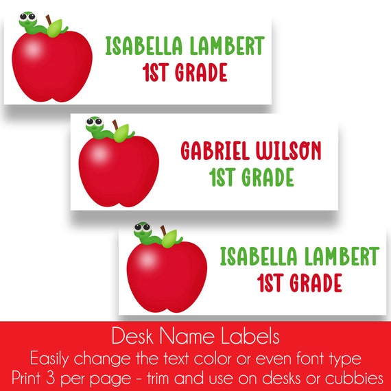 Editable Apple Themed Student Desk Labels Back to School - Etsy