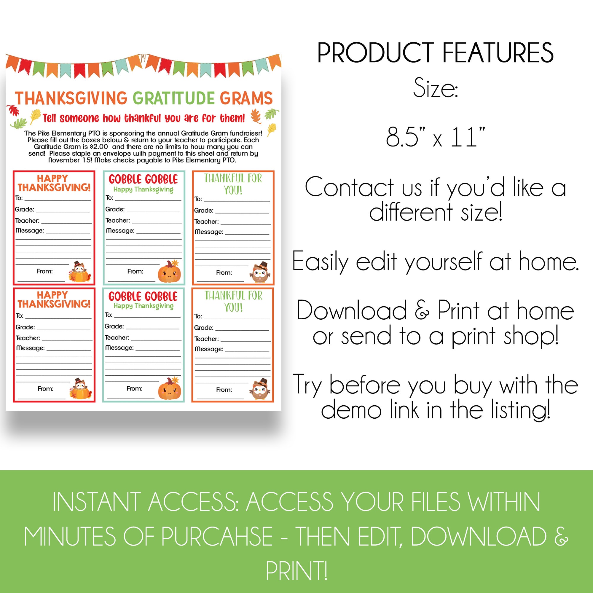 EDITABLE Thanksgiving Gratitude Gram Flyer Candy (Download Now) - Etsy