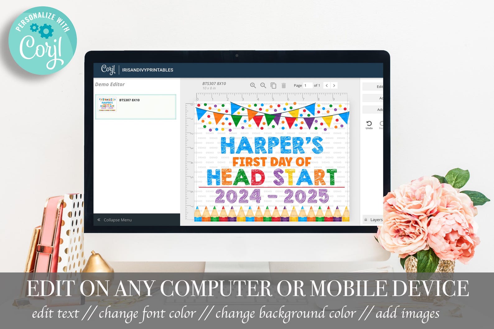 Editable Bright First Day of Head Start First Day of School Sign ...