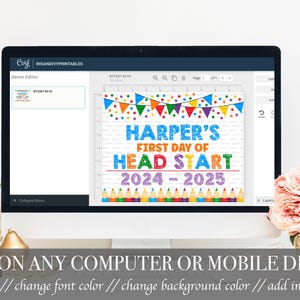 Editable Bright First Day of Head Start First Day of School Sign ...