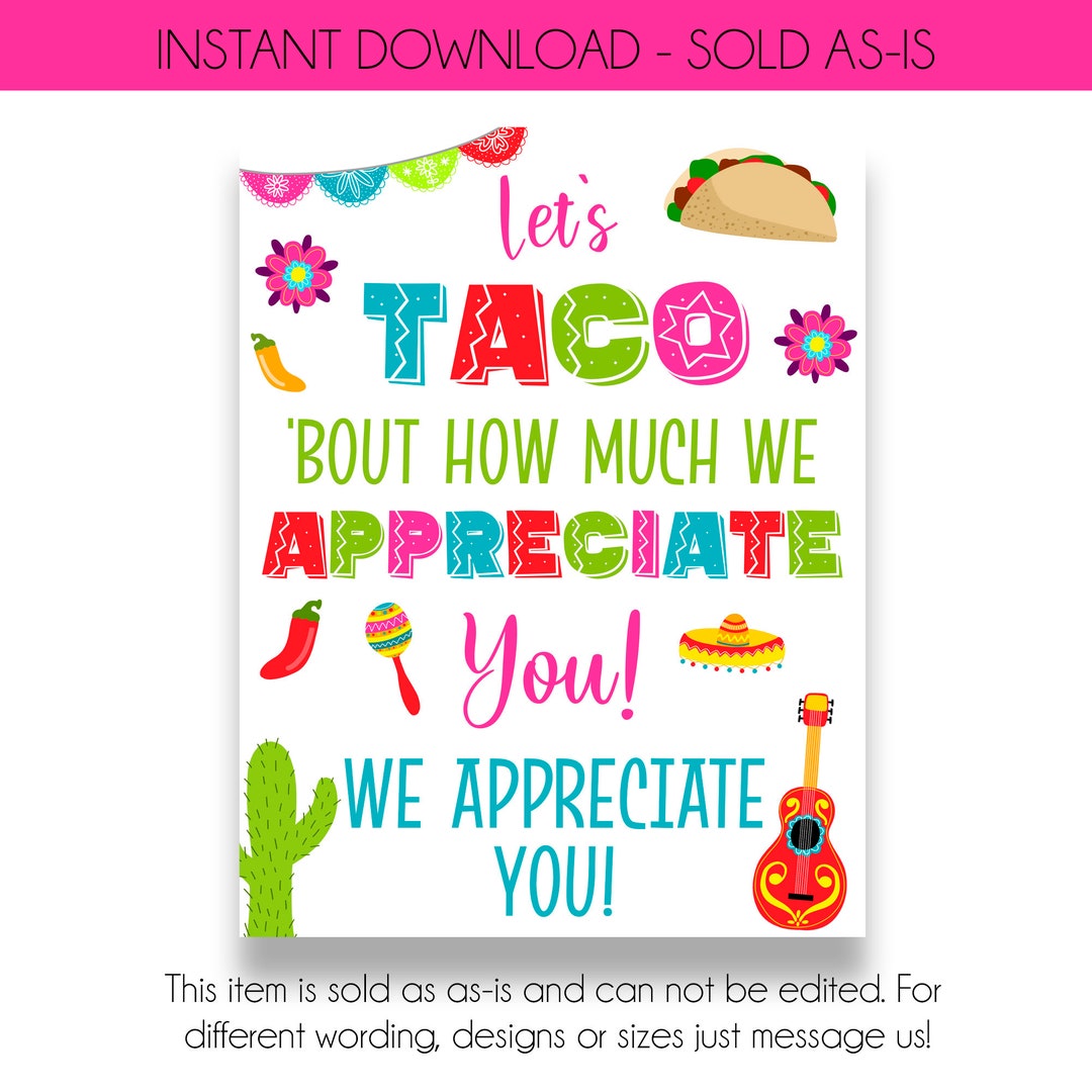INSTANT DOWNLOAD Taco Appreciation Lunch Sign Let's - Etsy