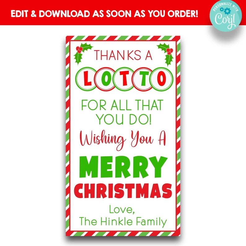 EDITABLE Lotto Ticket Christmas Gift Tags | Thanks a Lotto for All You ...