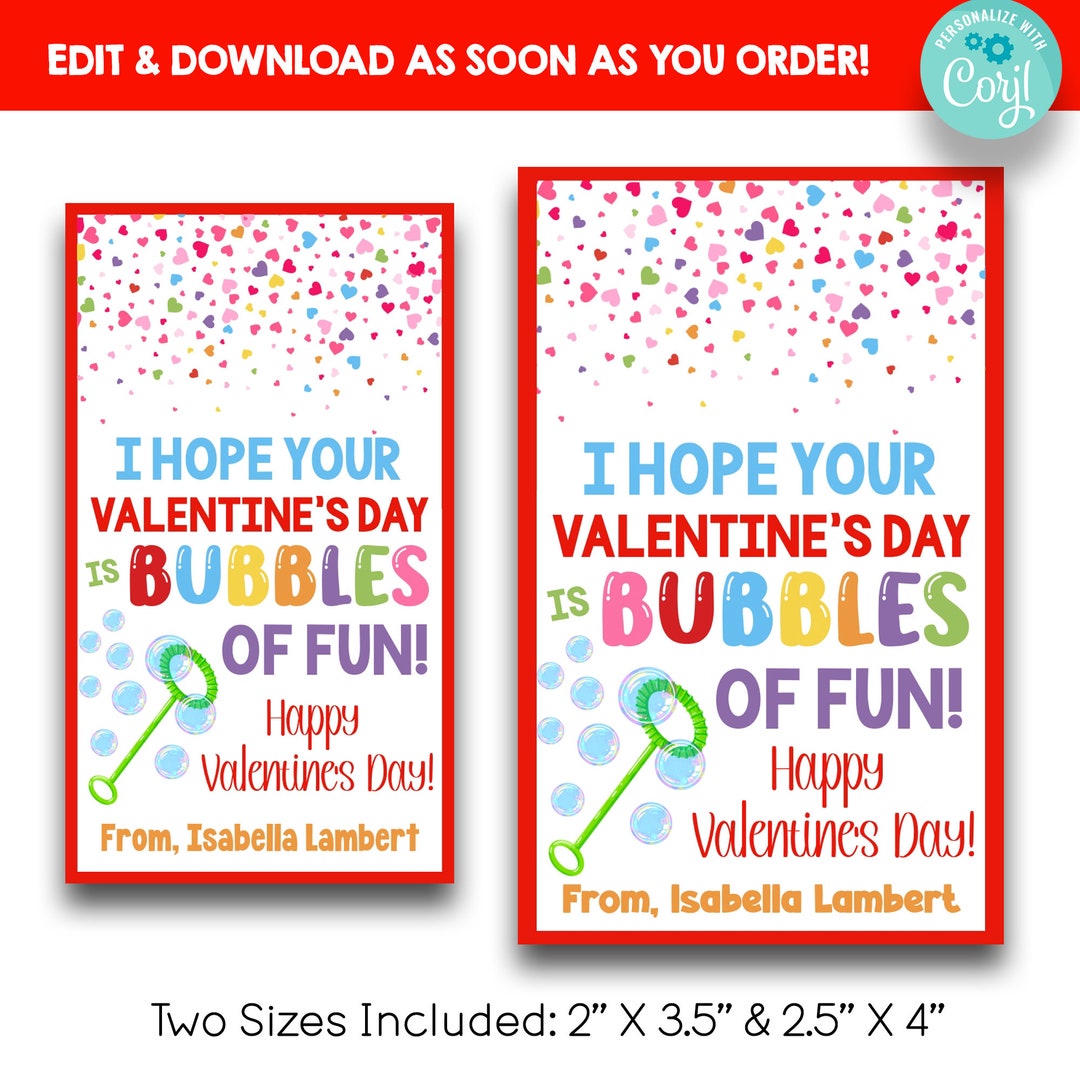 EDITABLE I Hope Your Valentine's Day is Bubbles of Fun Treat Tags ...
