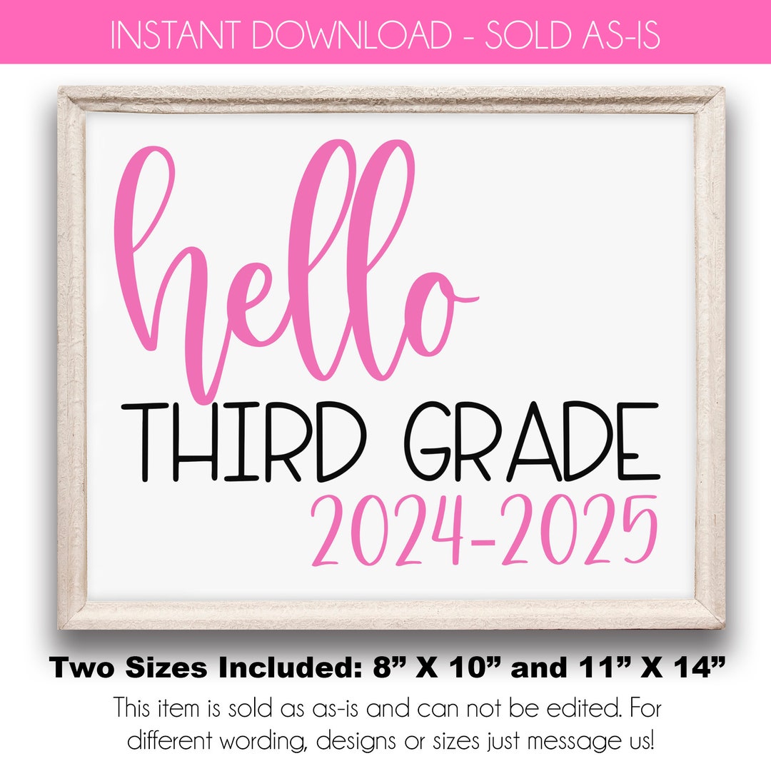 Pink First Day of Third Grade Sign Hello 3rd Grade 2024 Sign First Day ...