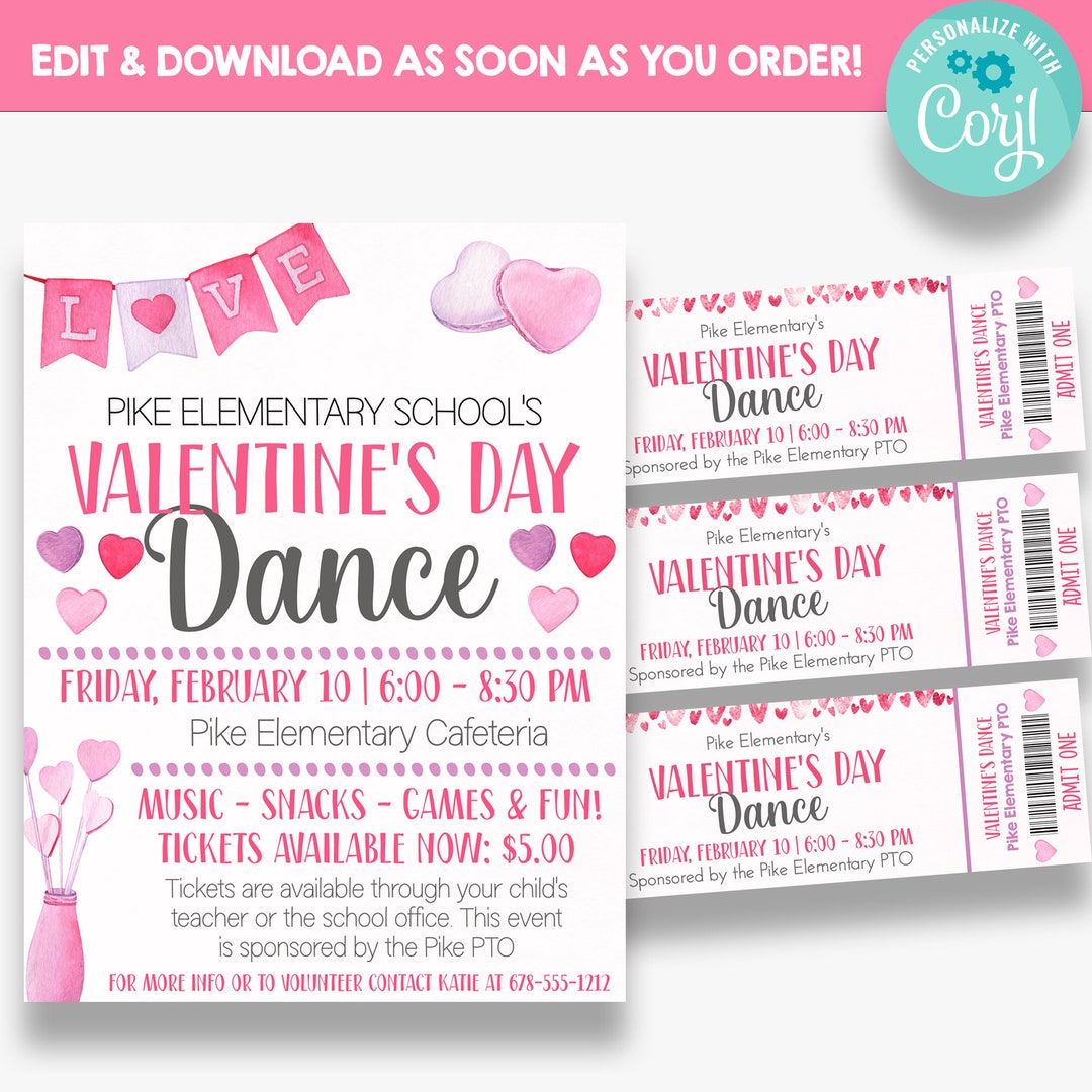 EDITABLE Valentine's Dance Flyer | School Dance Flyer | Valentine's Day ...