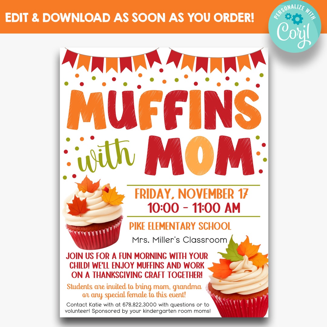 EDITABLE Thanksgiving Themed Muffins With Mom Flyer | Muffins With Mom ...