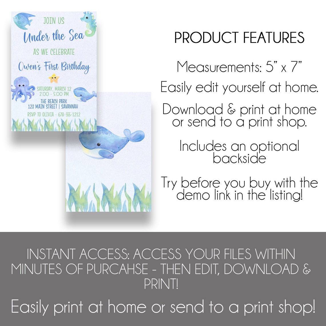 INSTANT DOWNLOAD Editable/printable Under the Sea Birthday - Etsy