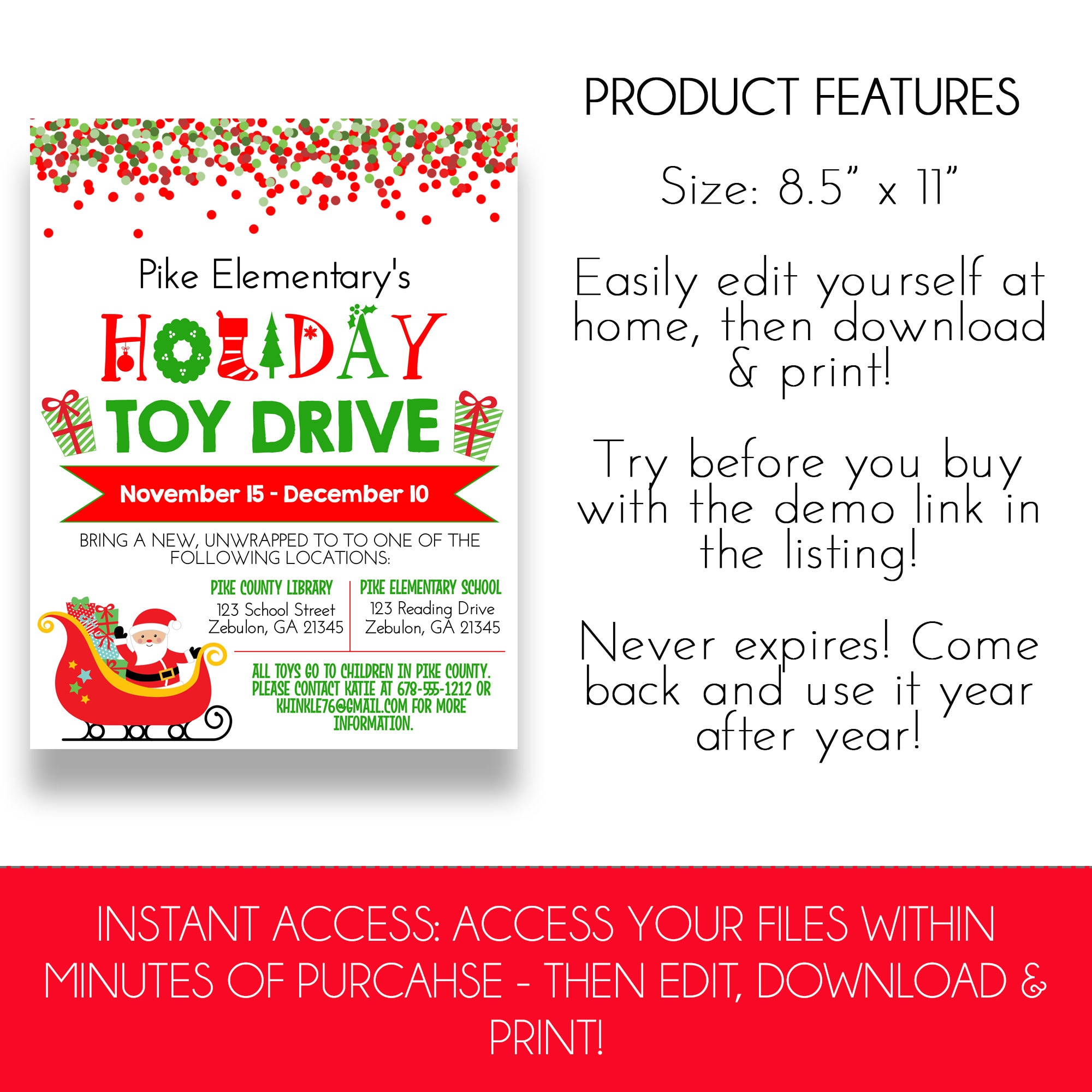 EDITABLE Holiday Toy Drive Flyer Printable Christmas Toy - Etsy