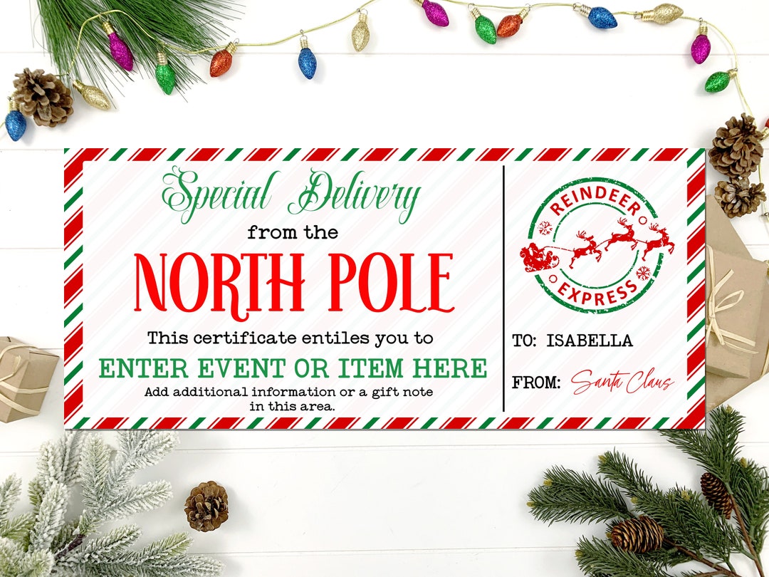EDITABLE North Pole Christmas Gift Certificate | Santa Gift Certificate ...