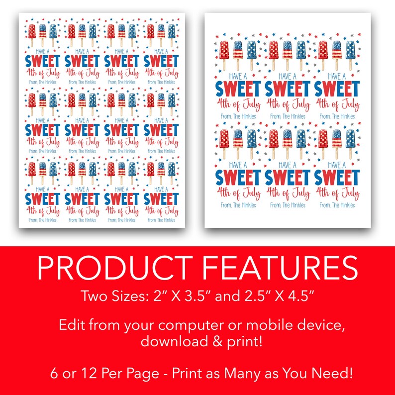 EDITABLE Have a Sweet Fourth of July Gift Tags | Popsicle July 4 Treat ...