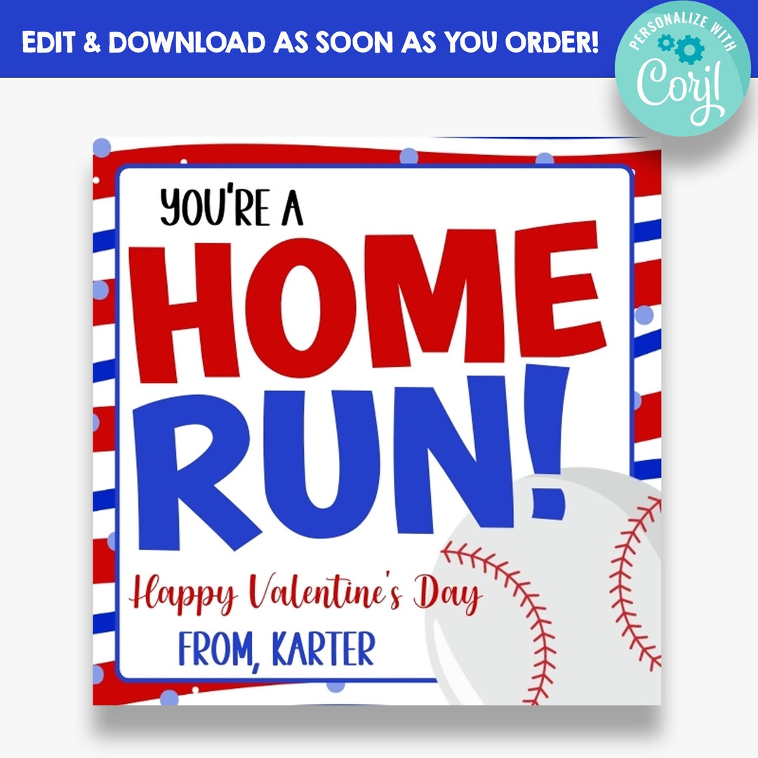 EDITABLE Baseball Valentine's Day Gift Tags | Home Run Happy Valentine ...