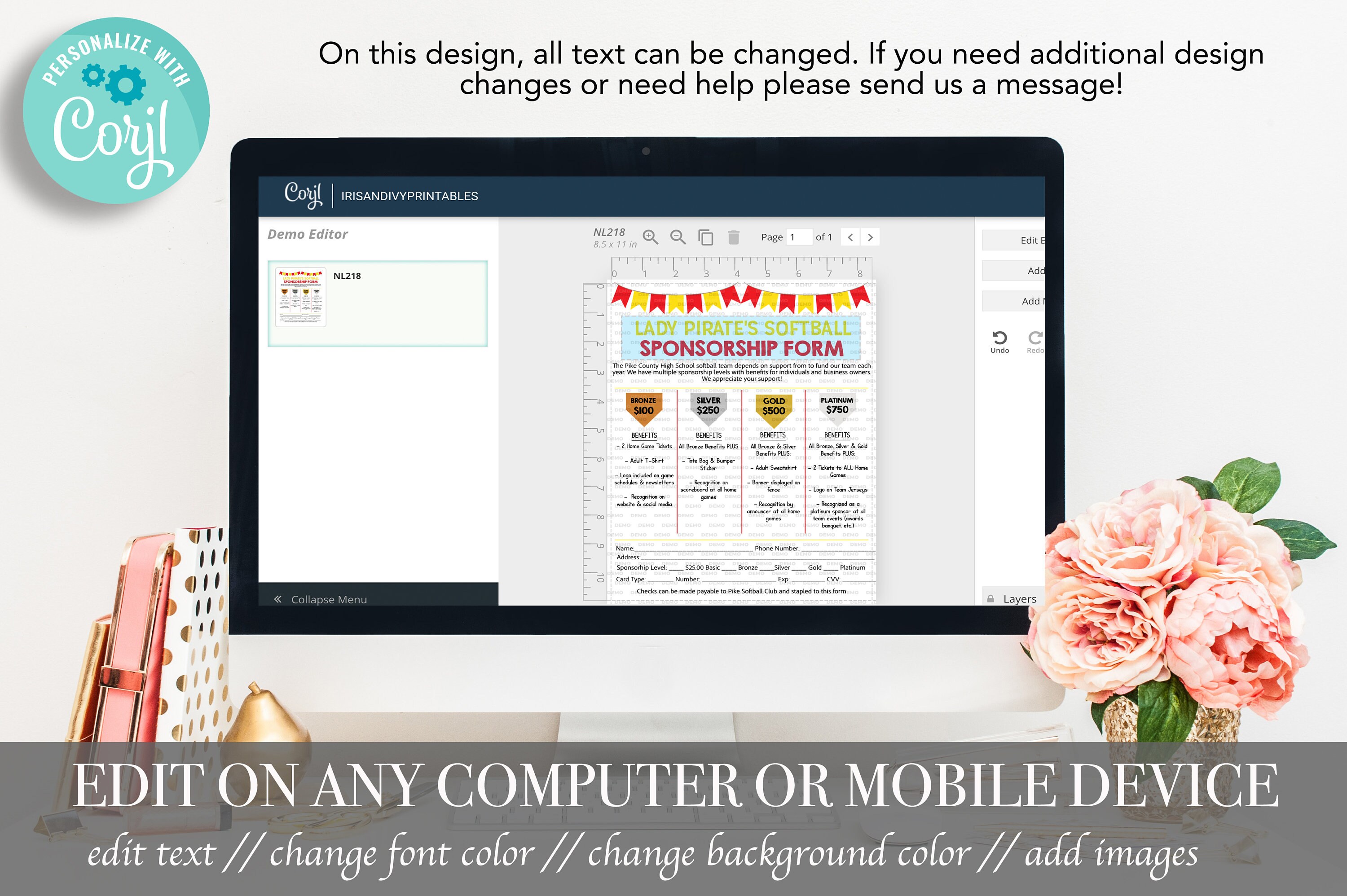 EDITABLE Softball Sponsorship Form Softball Membership Form - Etsy