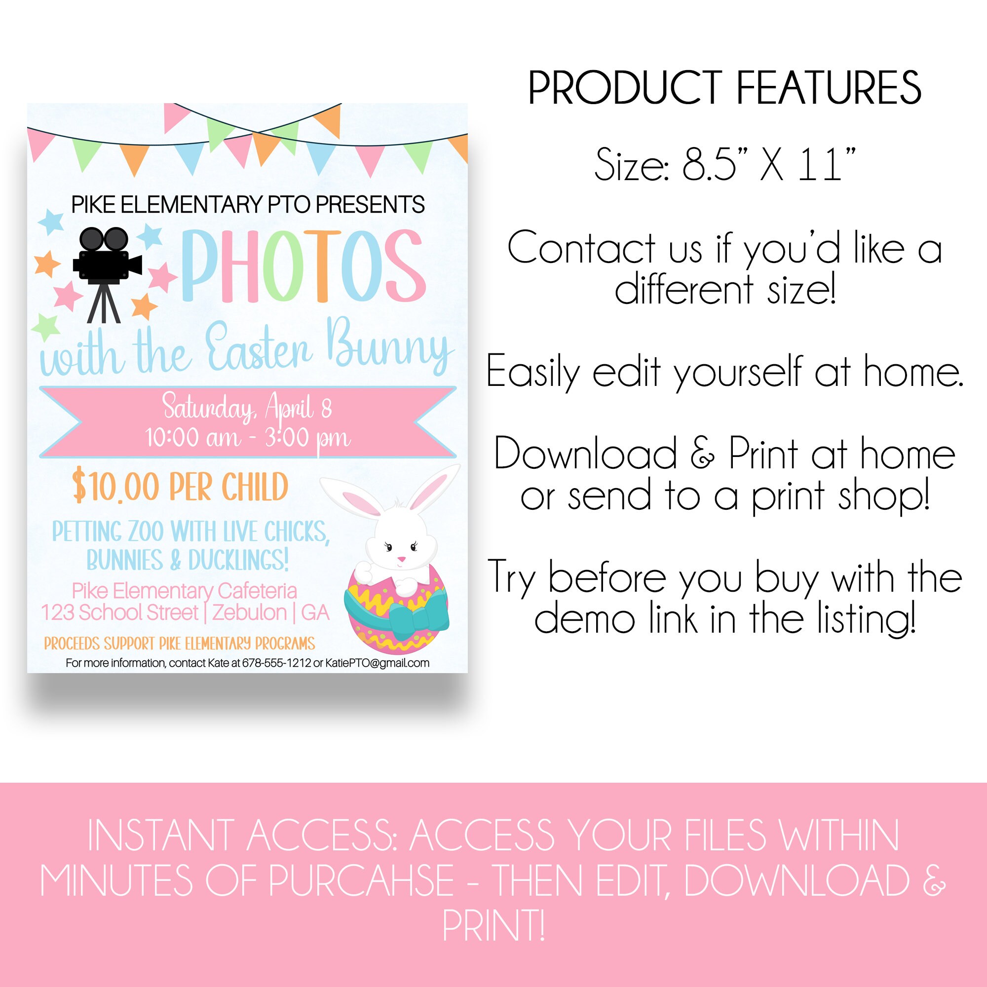 EDITABLE Photos With the Easter Bunny Flyer Printable Easter - Etsy