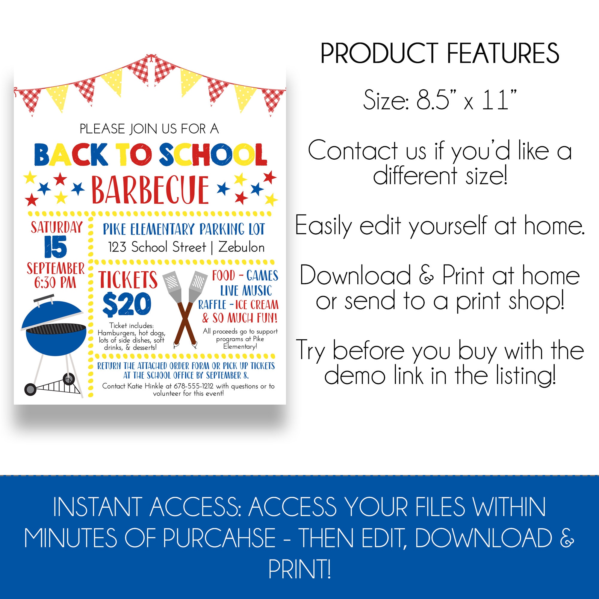 EDITABLE Back to School BBQ Flyer Barbecue Fundraiser Flyer - Etsy