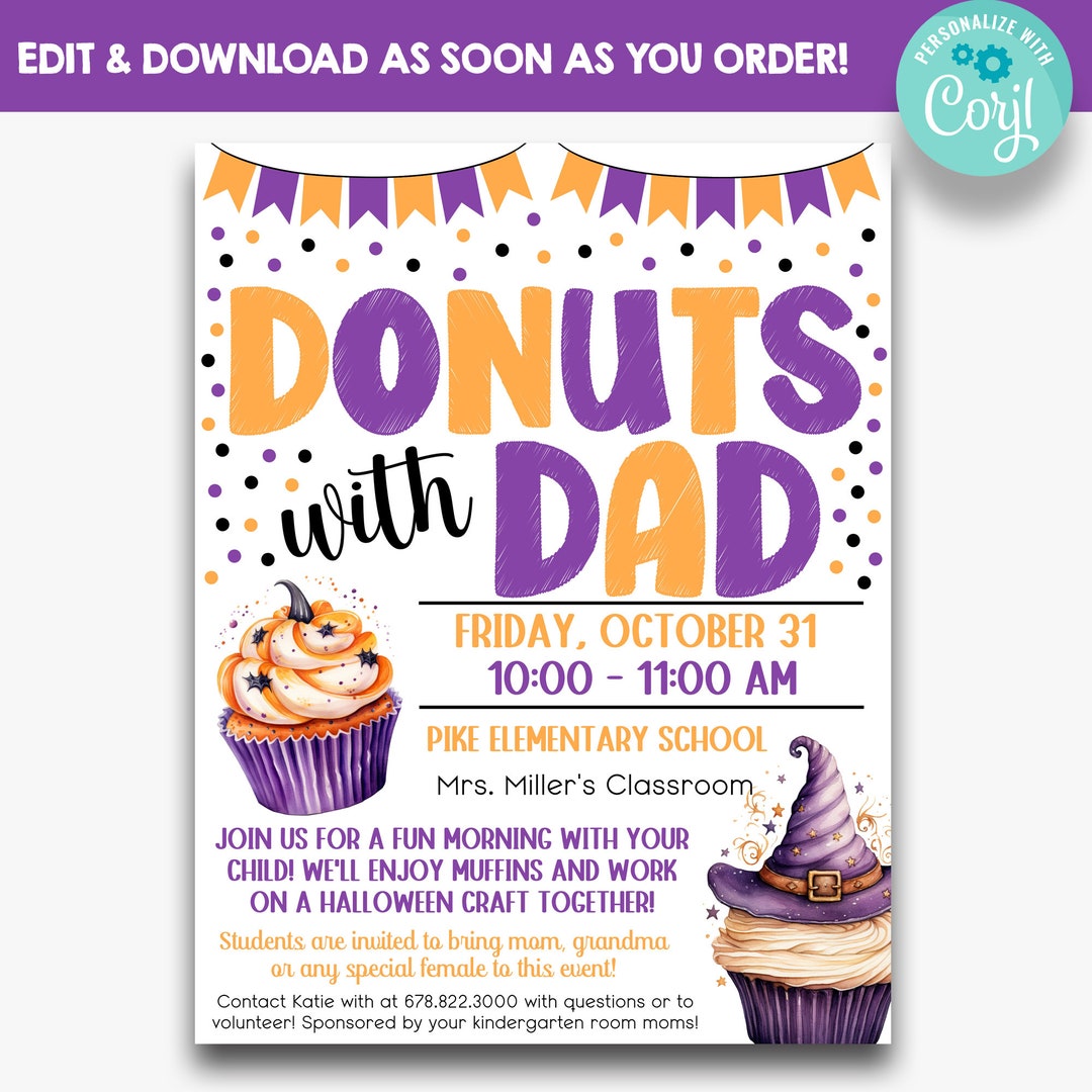 EDITABLE Halloween Themed Donuts With Dad Flyer Donuts With - Etsy