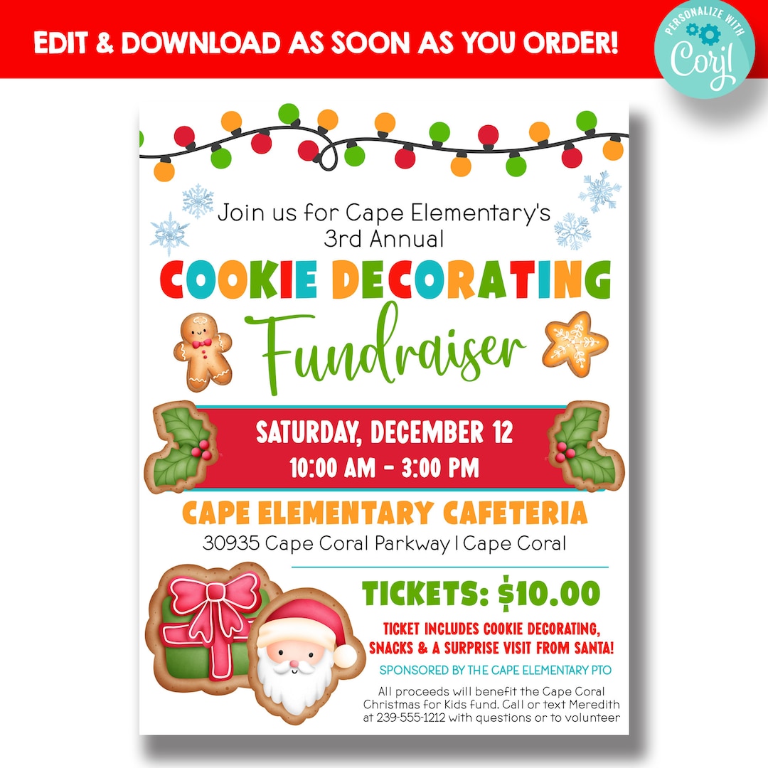 EDITABLE Christmas Cookie Decorating Fundraiser | Holiday Fundraising ...