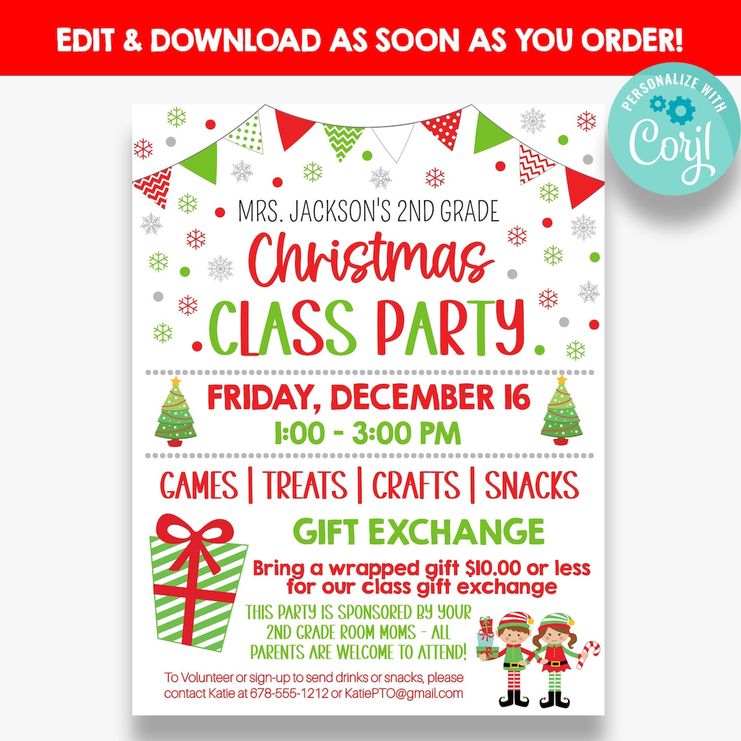 EDITABLE Class Christmas Party Flyer | School Christmas Party Template ...