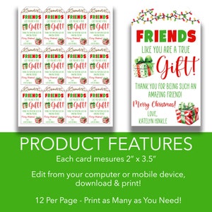 EDITABLE Friends Like You Are a True Gift Christmas Gift Tags | Holiday ...