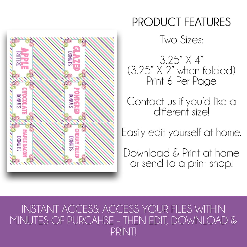 EDITABLE Donut Labels | Donut Breakfast Food Tents | Donut Food Labels ...