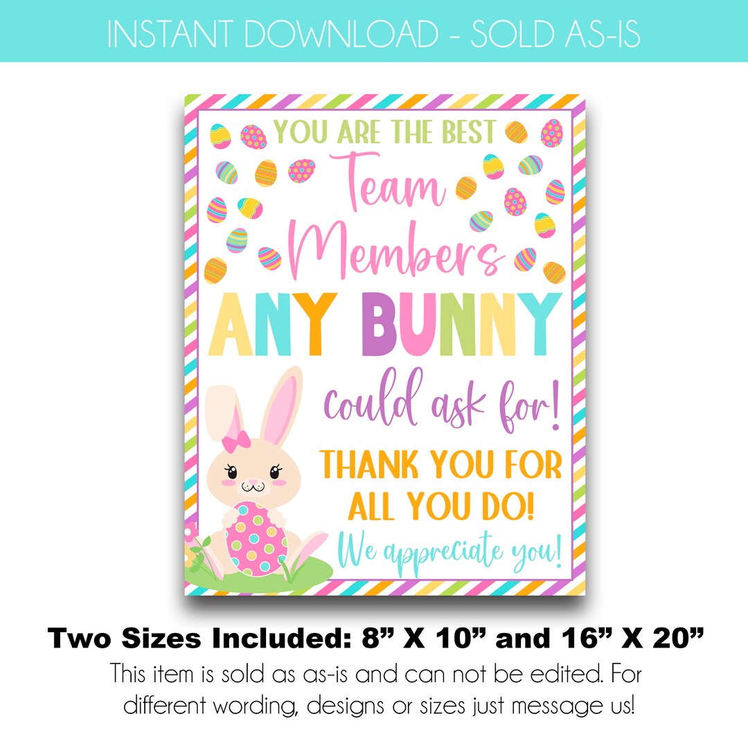 INSTANT DOWNLOAD | You Are the Best Team Members Any Bunny Could Ask ...