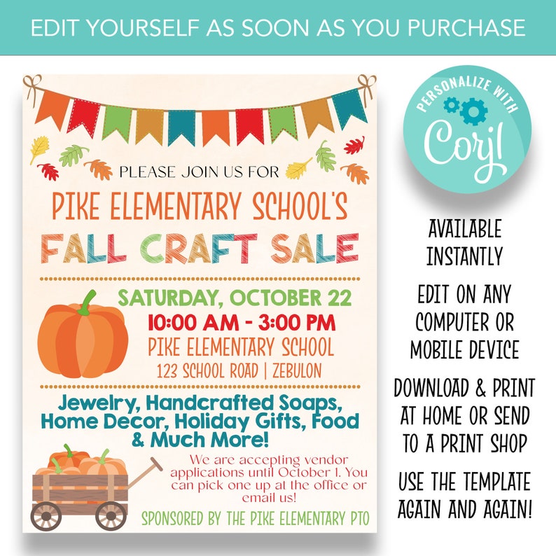 EDITABLE Fall Craft Fair Flyer PTO Craft Fair Fundraiser Flyer ...