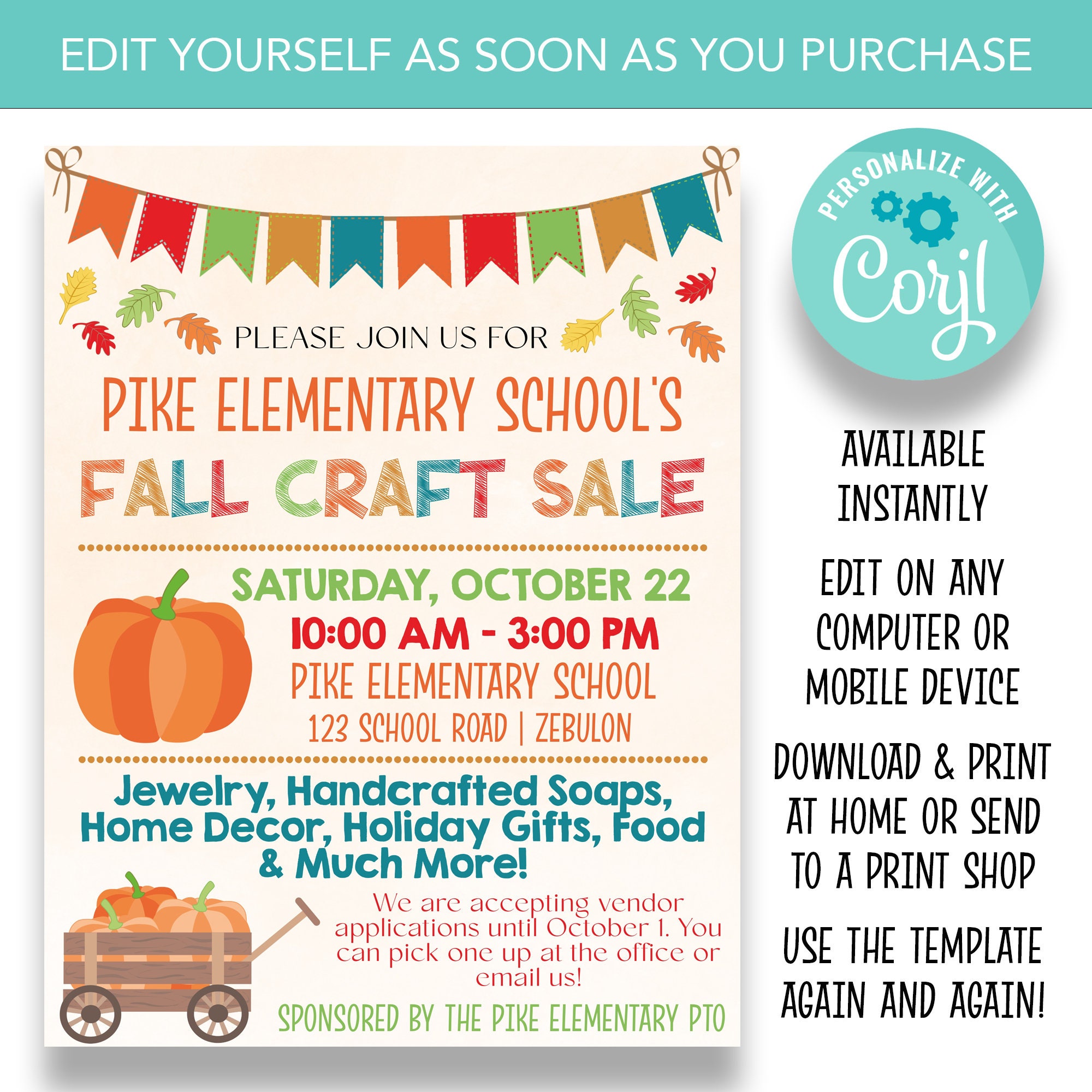 EDITABLE Fall Craft Fair Flyer PTO Craft Fair Fundraiser - Etsy