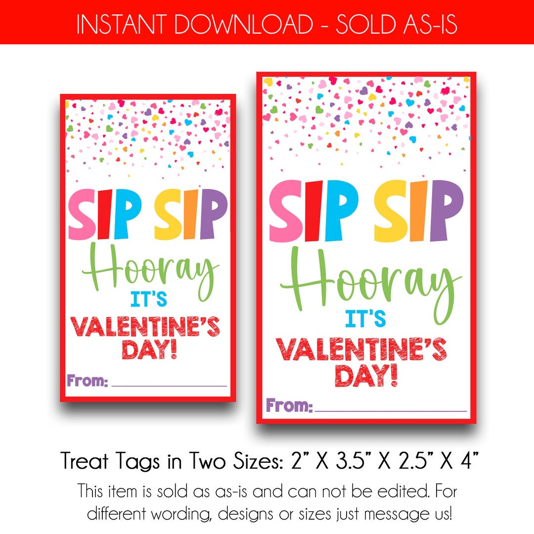 INSTANT DOWNLOAD | Sip Sip Hooray It's Valentine's Day | Juice Box ...