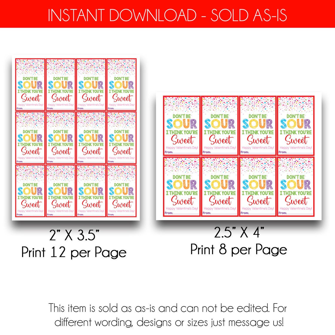 INSTANT DOWNLOAD | Don't Be Sour I Think You're Sweet Kid's Valentine's ...