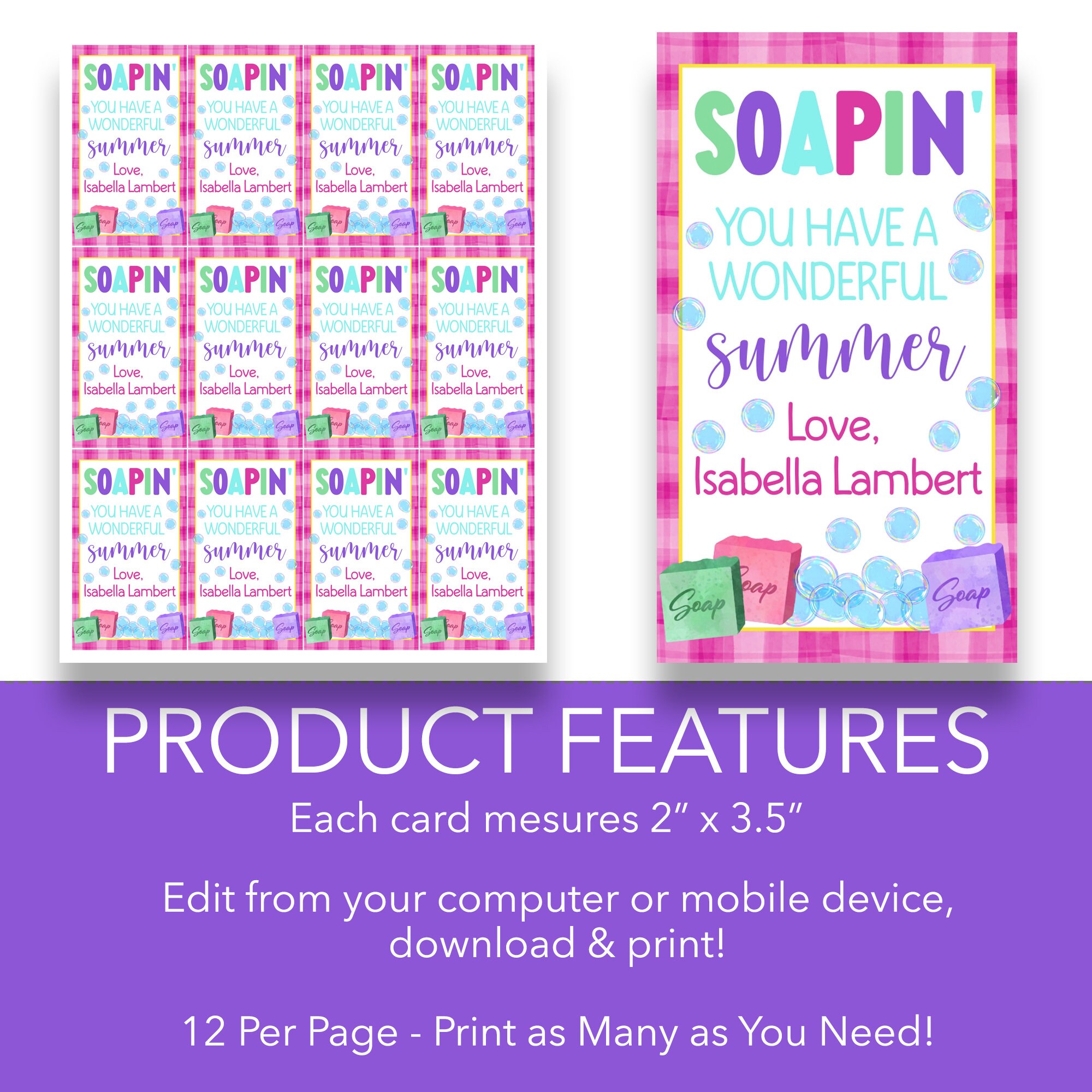 EDITABLE Soapin' You Have a Great Summer Rectangle Gift Tags | Soap ...