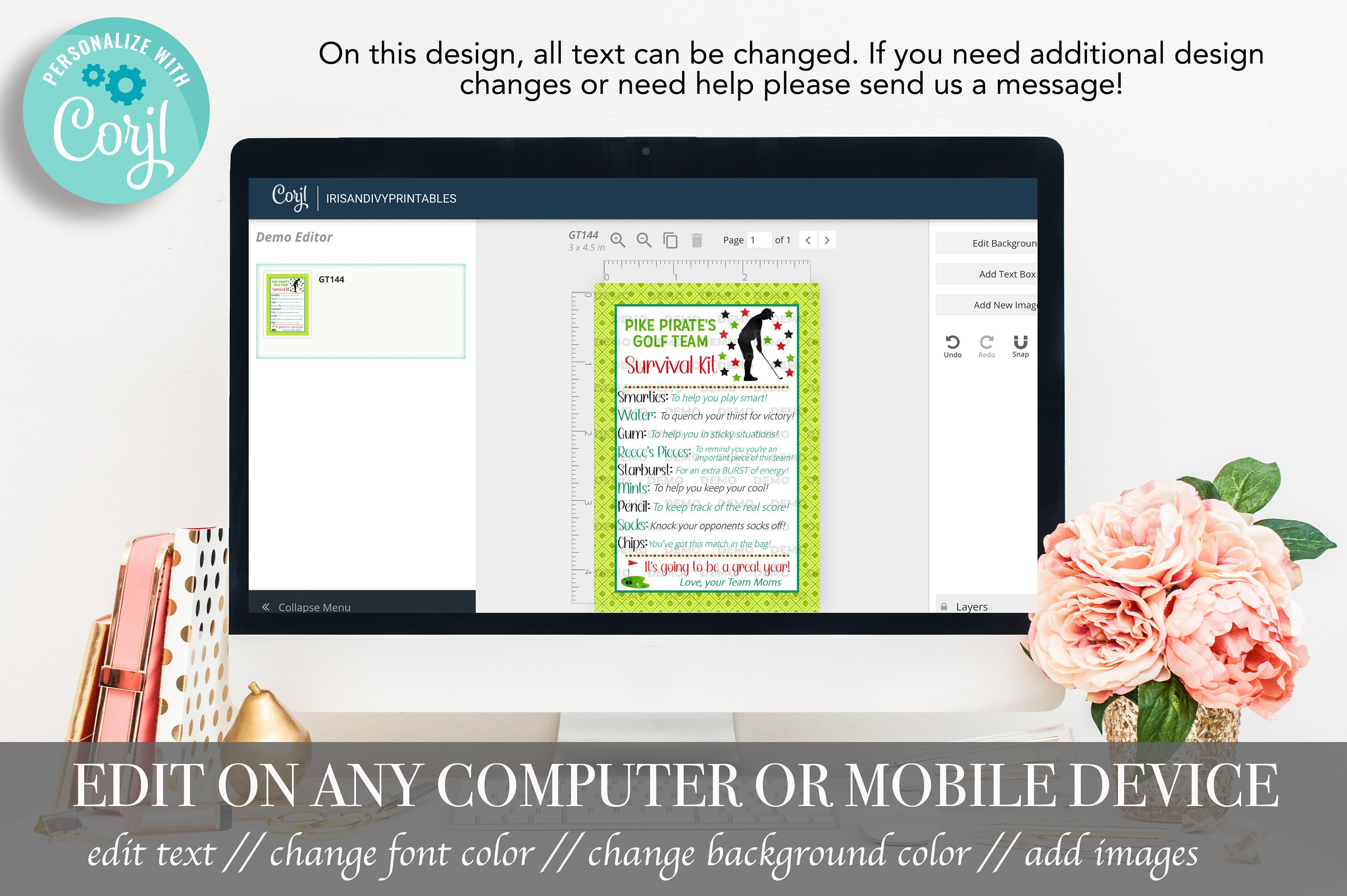 EDITABLE Golf Survival Kit Tag | Golf Team Gift Idea | School Sports ...