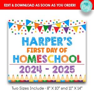 Editable Bright First Day of Homeschool First Day of School Sign ...