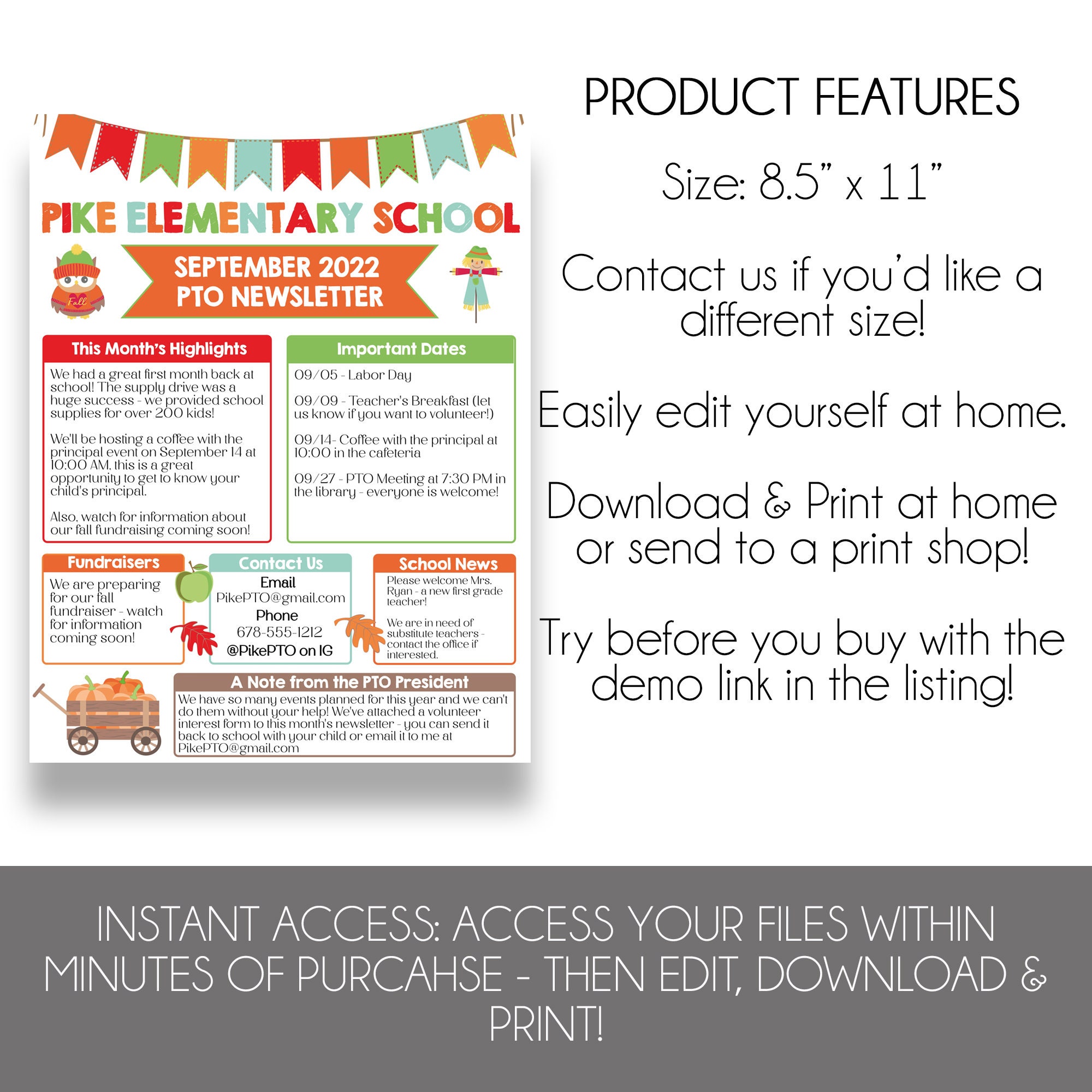 EDITABLE PTO School Newsletter September PTA Newsletter - Etsy