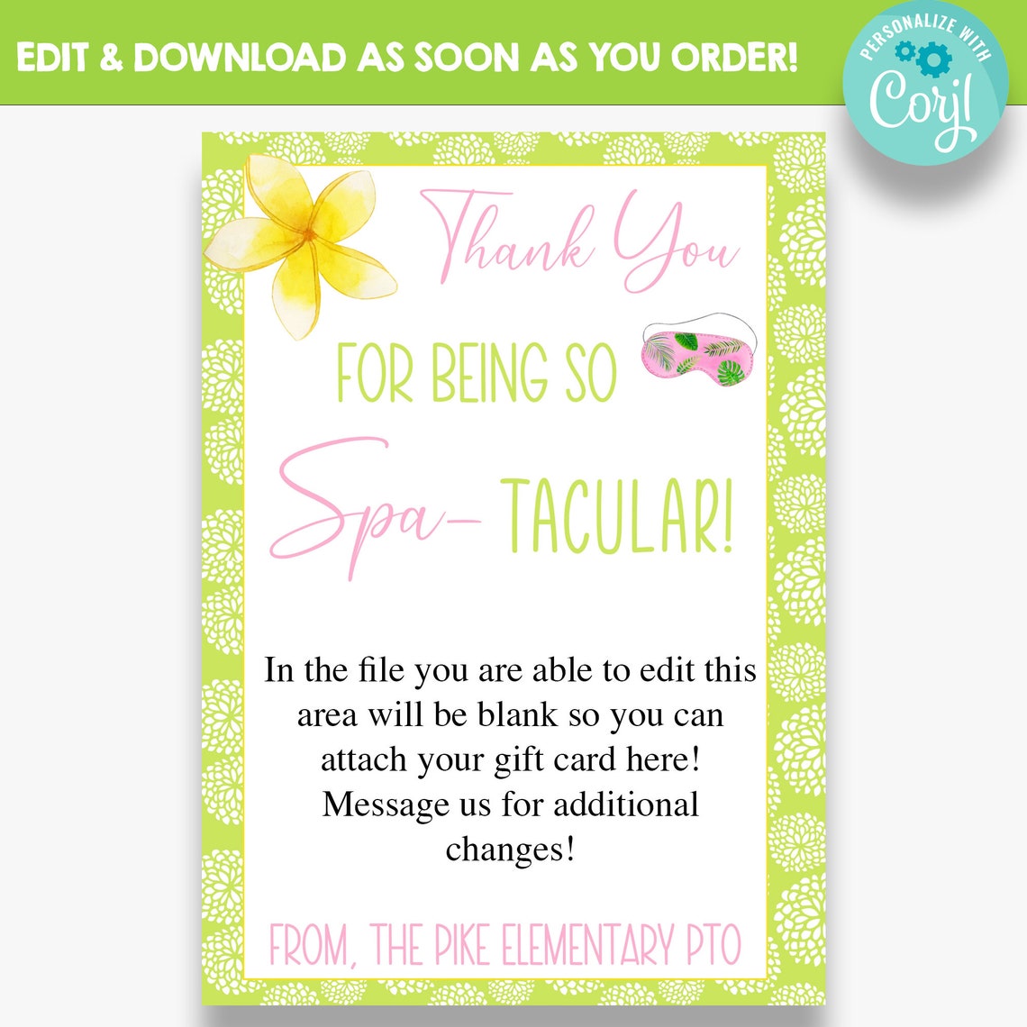 EDITABLE Thank You for Being so Spa-tacular Gift Card Holder - Etsy