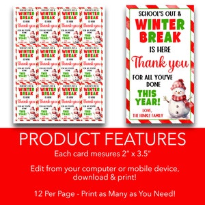 EDITABLE Christmas Teacher Appreciation Gift Tags | Holiday Break is ...