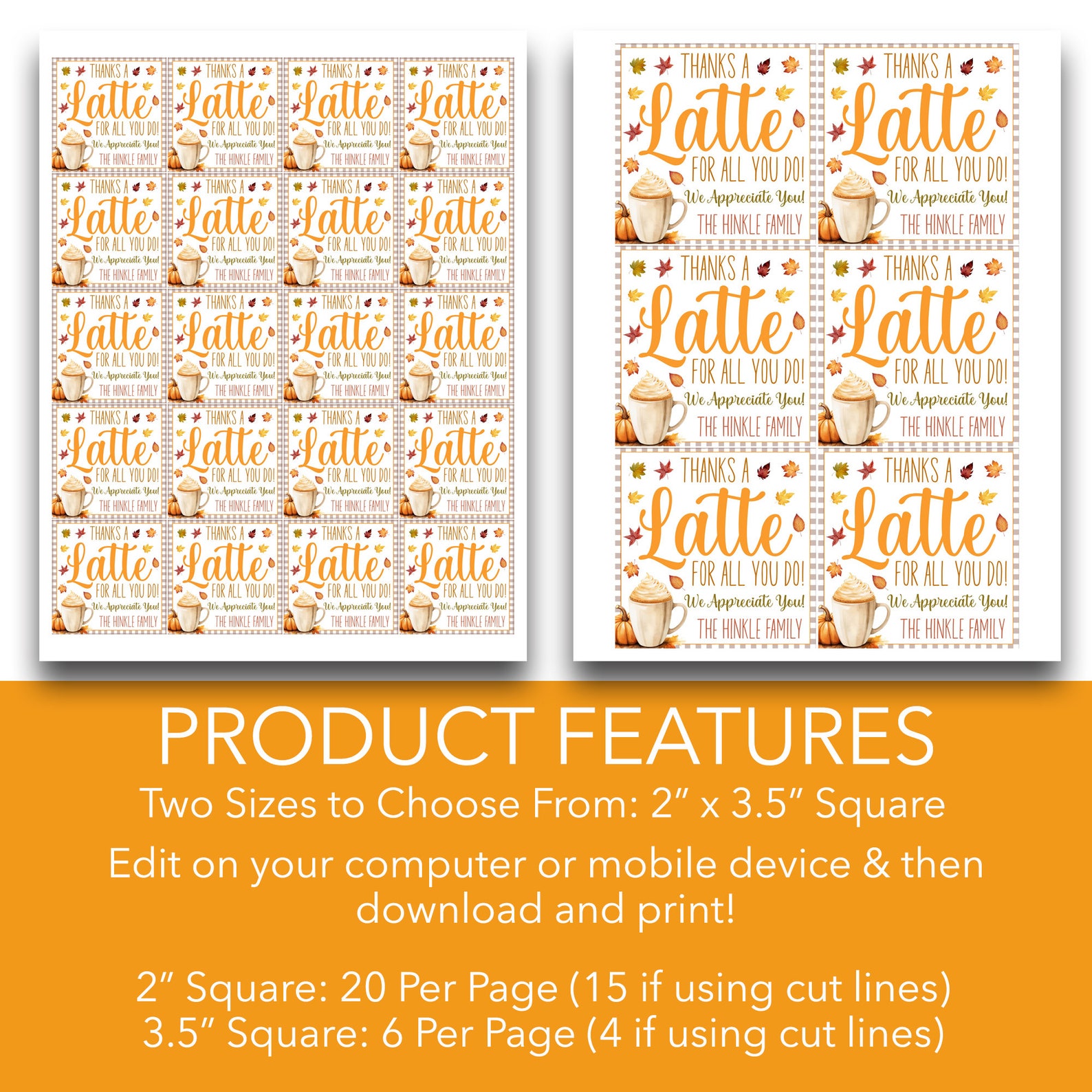 EDITABLE Thanks a Latte for All You Do Gift Tags | Thanksgiving Latte ...