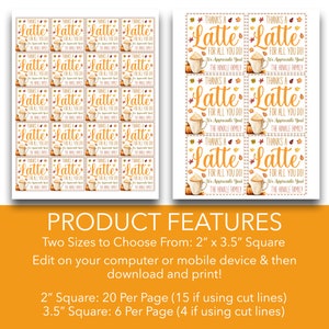 EDITABLE Thanks a Latte for All You Do Gift Tags | Thanksgiving Latte ...