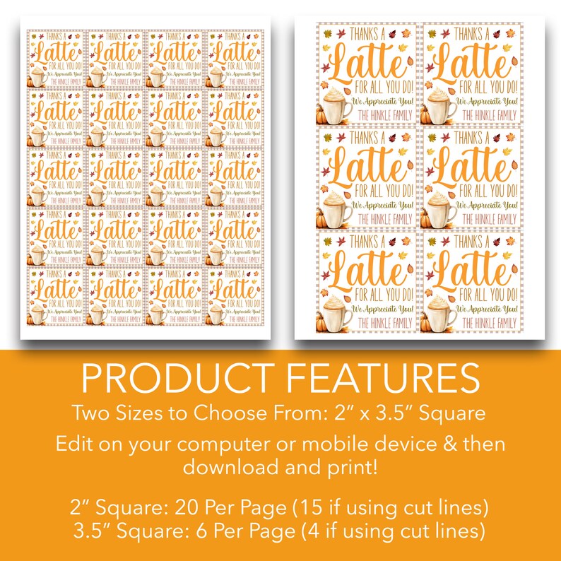 EDITABLE Thanks a Latte for All You Do Gift Tags | Thanksgiving Latte ...