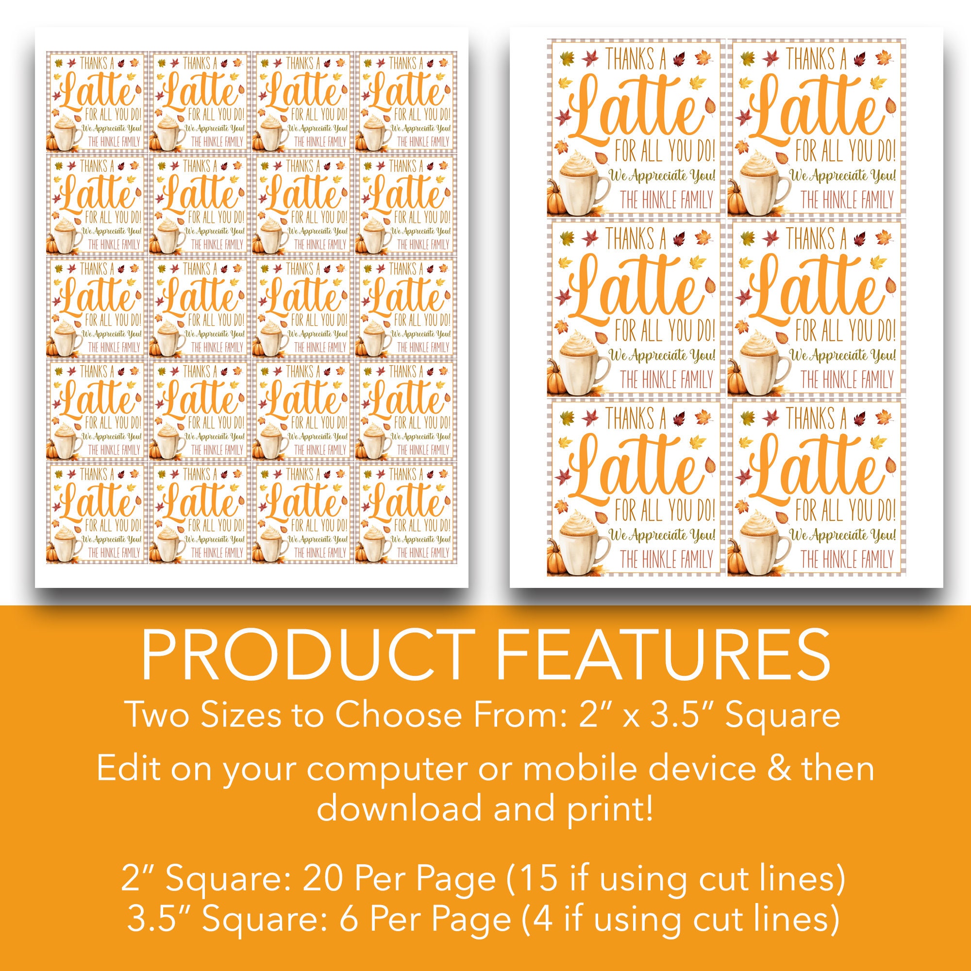 EDITABLE Thanks a Latte for All You Do Gift Tags | Thanksgiving Latte ...
