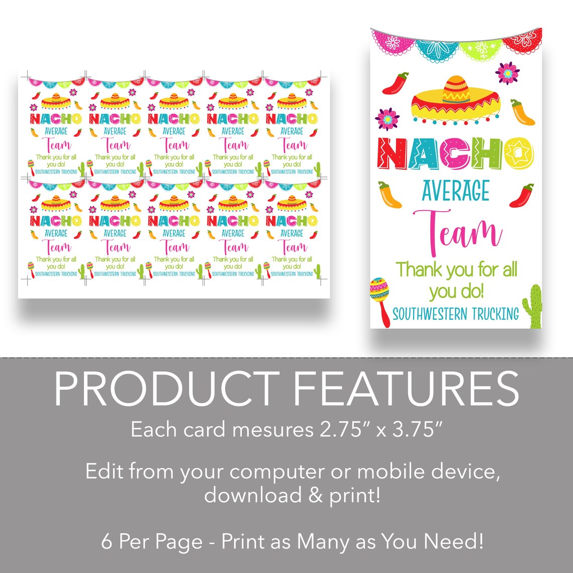 EDITABLE Nacho Average Team Thank You Tags Fiesta Team Gift - Etsy