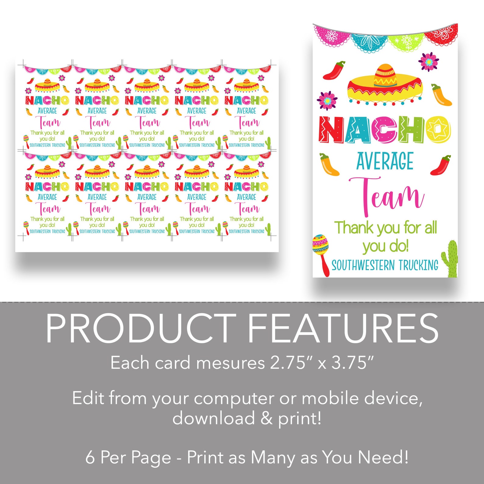 EDITABLE Nacho Average Team Thank You Tags | Fiesta Team Gift Tag ...
