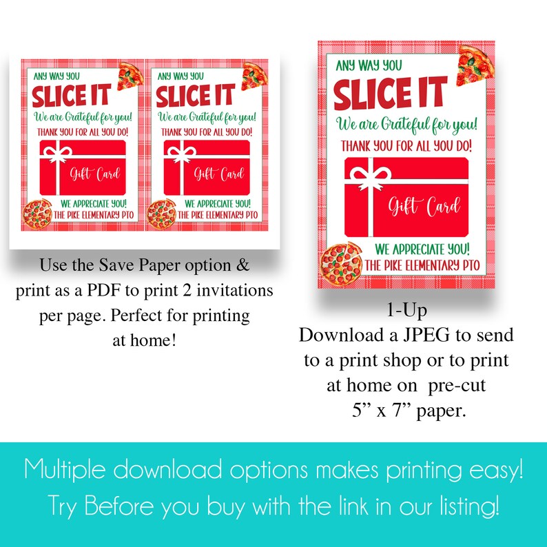 EDITABLE Any Way You Slice It Pizza Gift Card Holder | Teacher or Staff ...