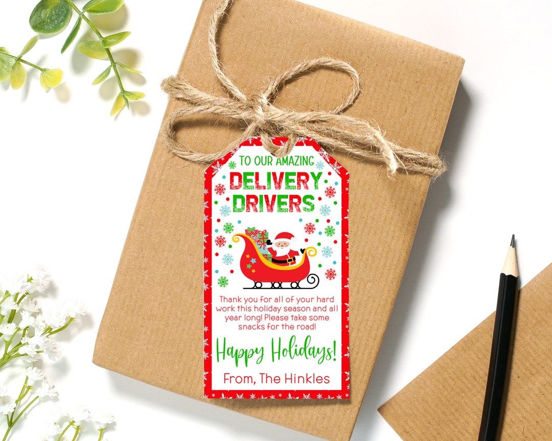 EDITABLE Delivery Driver Christmas Gift Tag | Red & White Mail Carrier ...