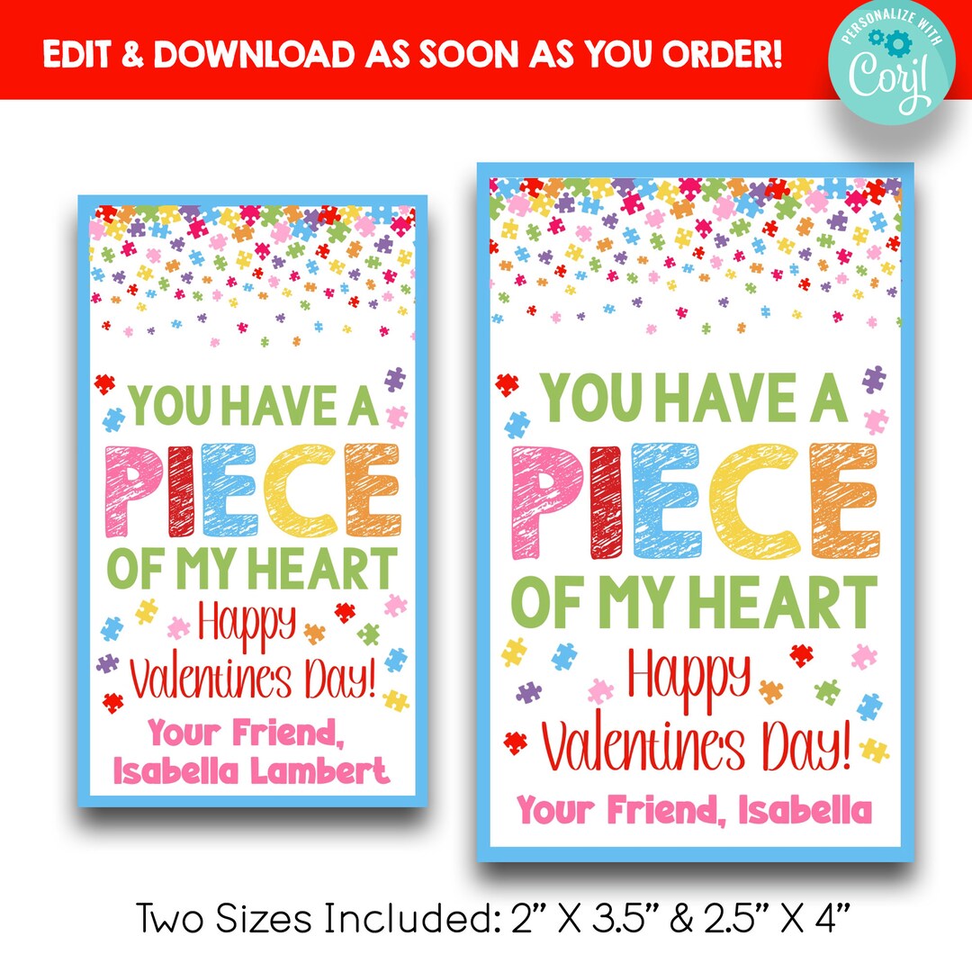 EDITABLE You Have a Piece of My Heart Valentine's Day Treat Tags ...