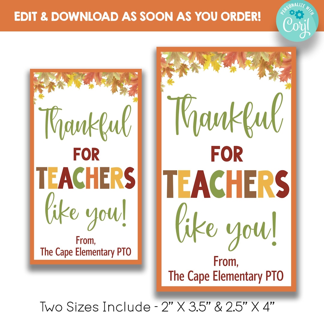 EDITABLE Fall Thankful for Teachers Like You Thanksgiving Gift Tags ...