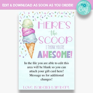 EDITABLE Ice Cream Gift Card Holder | Here's the Scoop Ice Cream ...