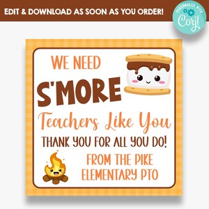 EDITABLE We Need S'more Teachers Like You Gift Tags | Teacher ...