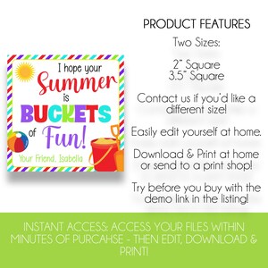 EDITABLE Hope Your Summer is Buckets of Fun Kids Gift Tags | Beach Pail ...