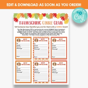 EDITABLE Thanksgiving Gobble Gram Flyer | Candy Gram Fundraiser ...
