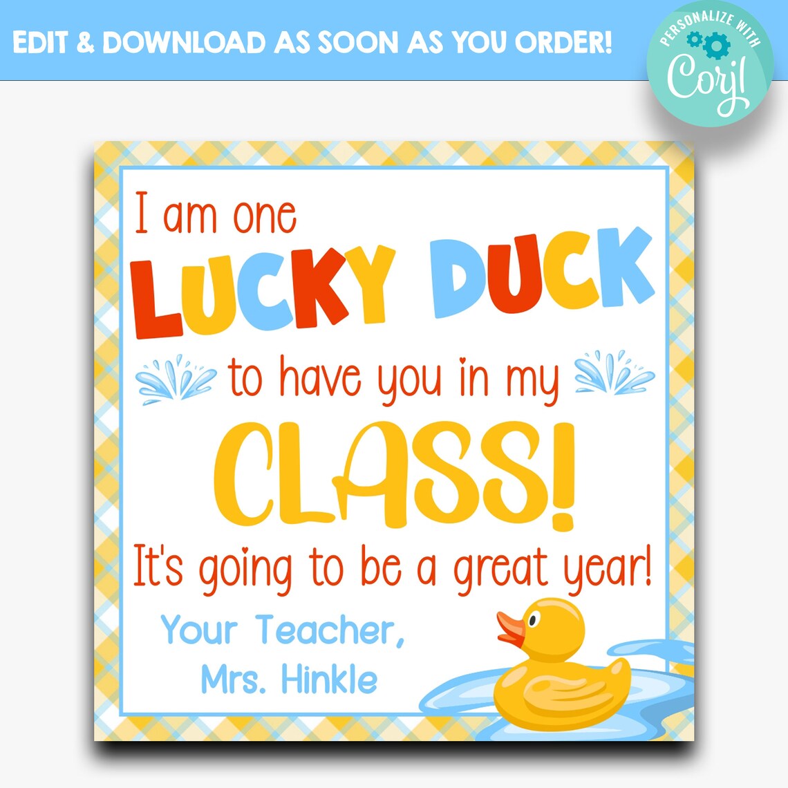 EDITABLE I Am One Lucky Duck to Have You in My Class Square Back to ...